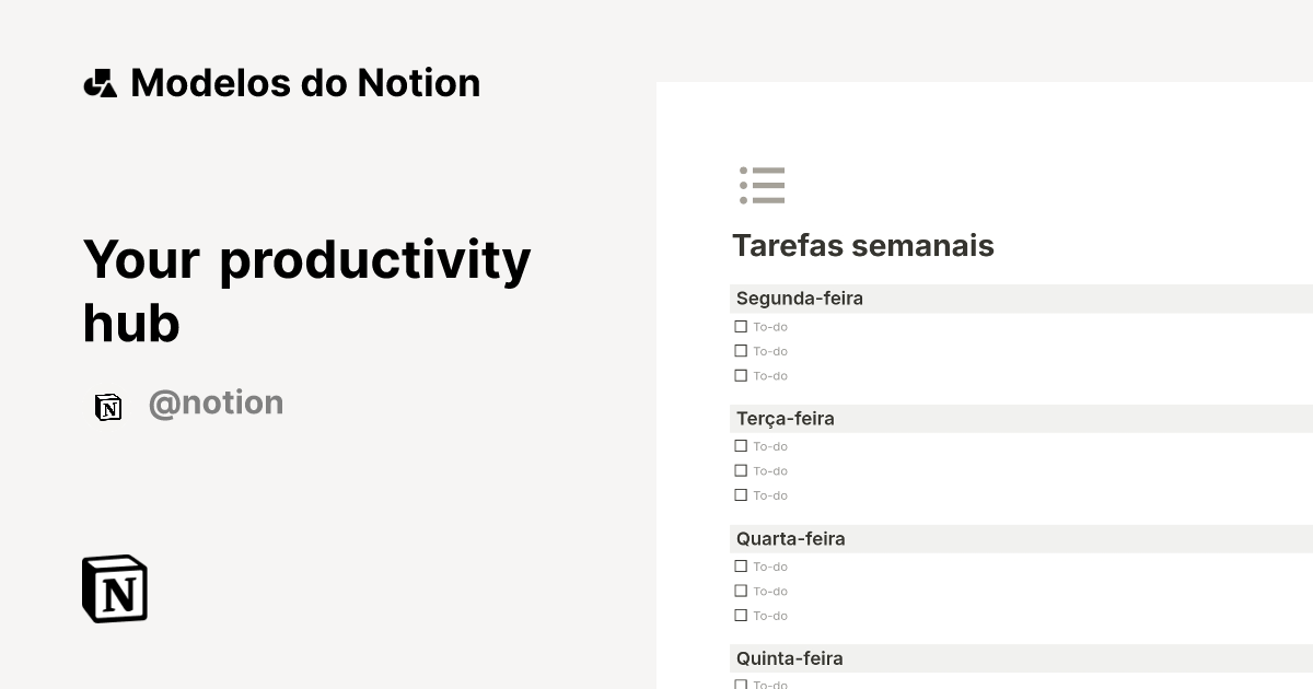 Your productivity hub | Marketplace de Modelos do Notion