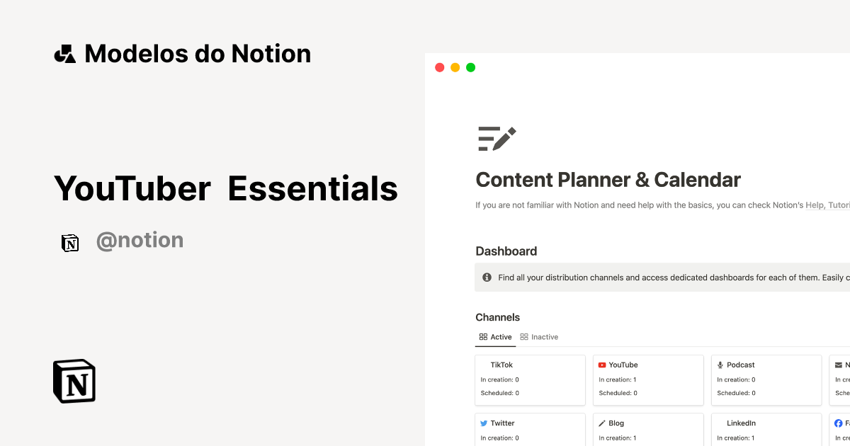 YouTuber Essentials | Marketplace de Modelos do Notion
