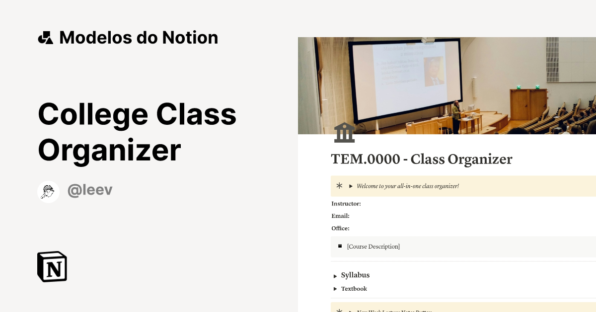 Modelo College Class Organizer | Marketplace do Notion