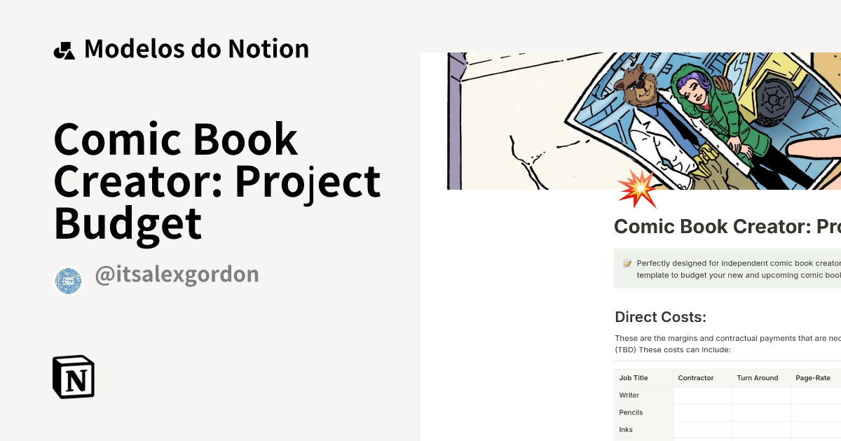 Modelo Comic Book Creator: Project Budget | Marketplace do Notion