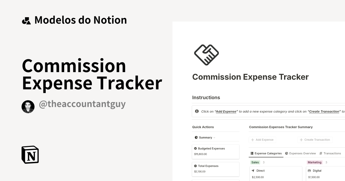 Modelo Commission Expense Tracker | Marketplace do Notion