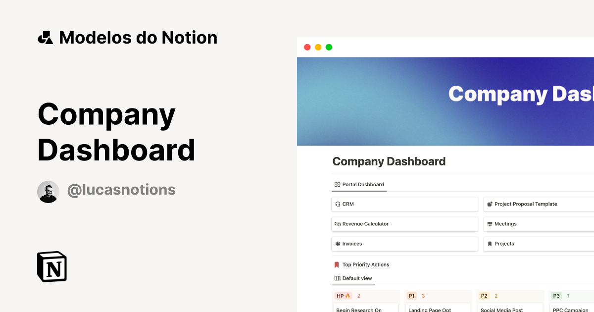 Modelo Company Dashboard | Marketplace do Notion