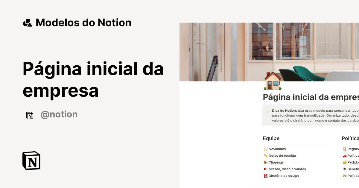 Página inicial da empresa Modelo por Notion | Marketplace do Notion