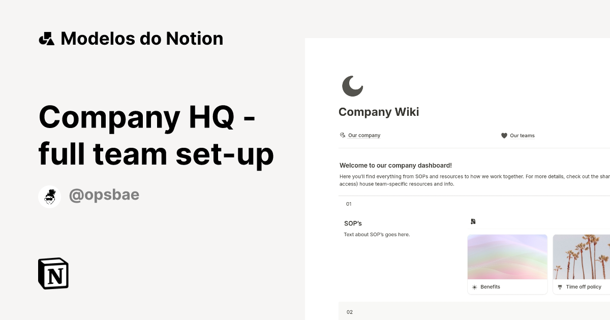 Company HQ - full team set-up Modelo por Ops Bae | Marketplace do Notion