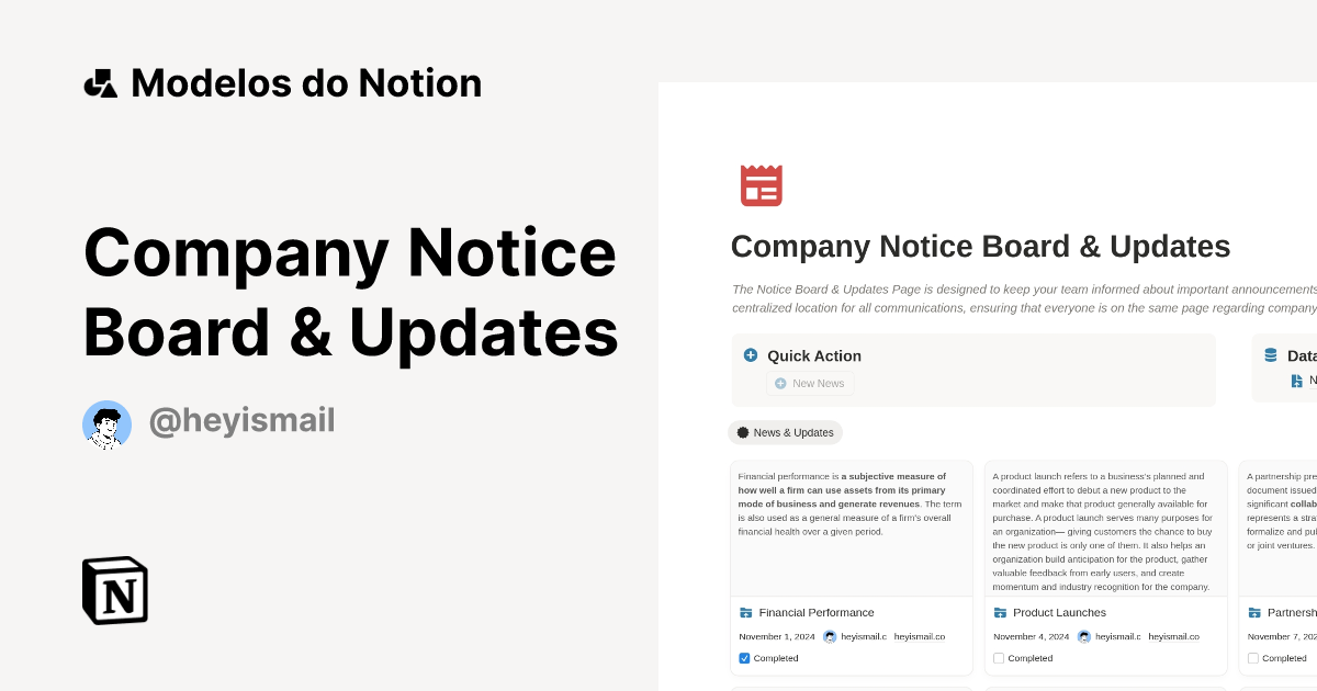 Modelo Company Notice Board & Updates | Marketplace do Notion