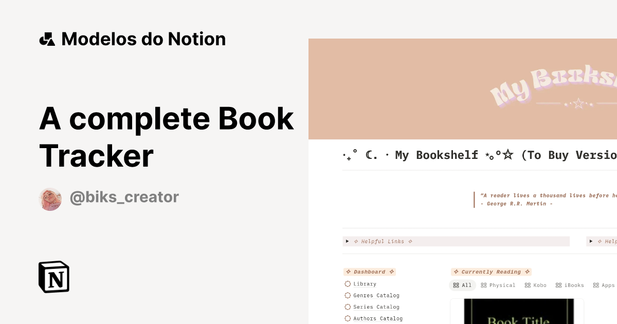 A complete Book Tracker Modelo por Biks | Marketplace do Notion