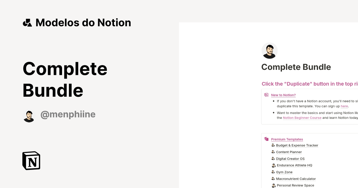 Complete Bundle Modelo por Menphiine | Marketplace do Notion