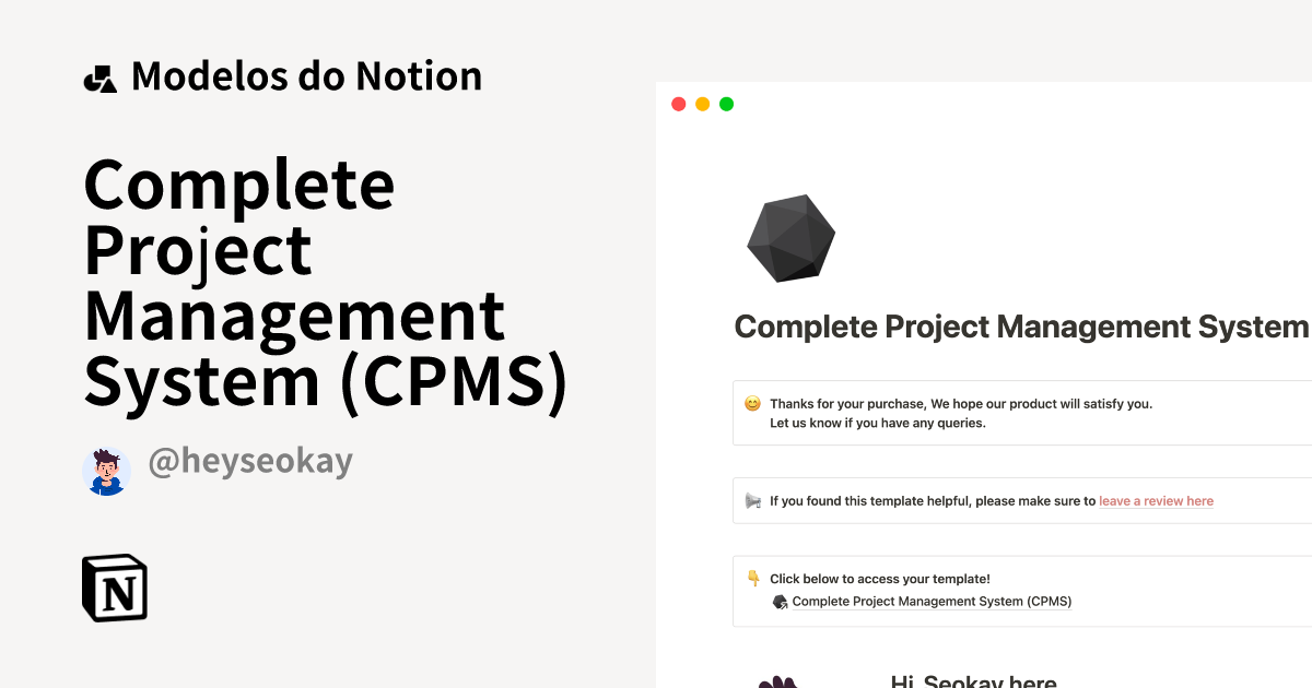 Modelo Complete Project Management System (CPMS) | Marketplace do Notion