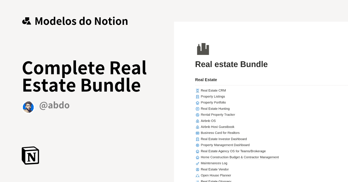 Modelo Complete Real Estate Bundle | Marketplace do Notion