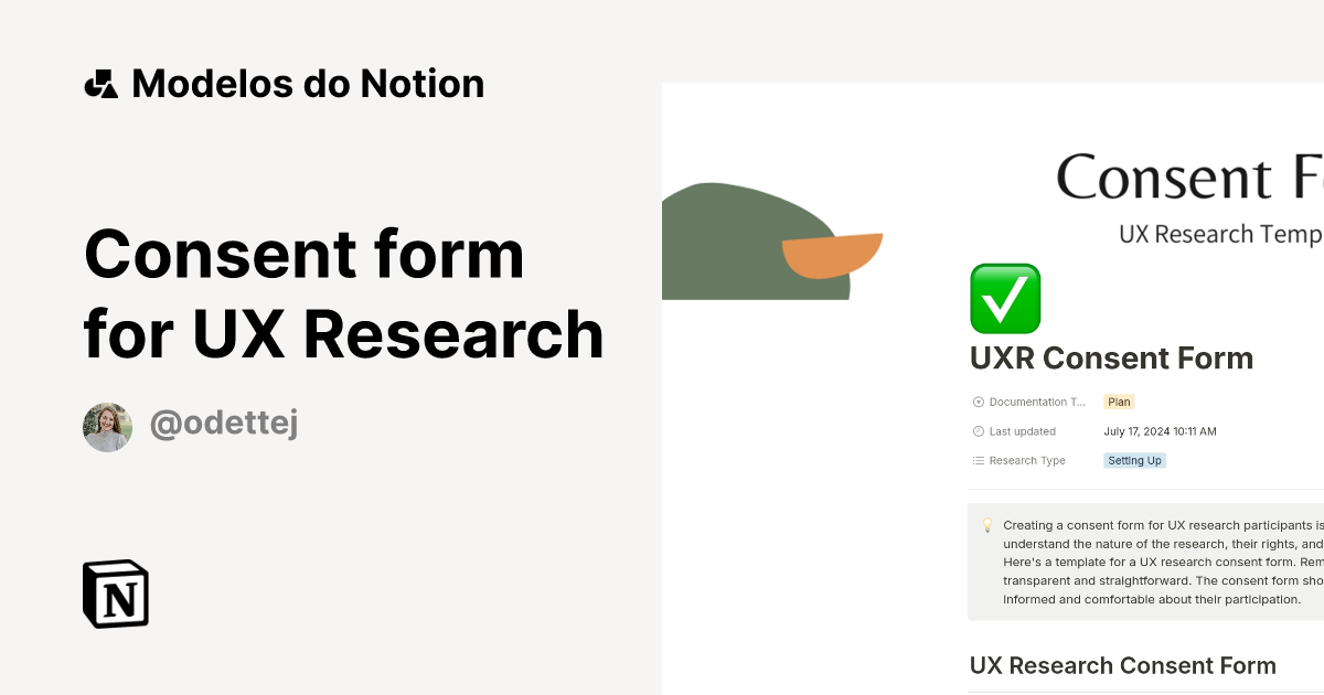 Modelo Consent form for UX Research | Marketplace do Notion