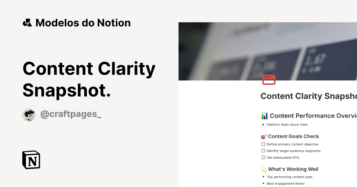 Modelo Content Clarity Snapshot. | Marketplace do Notion