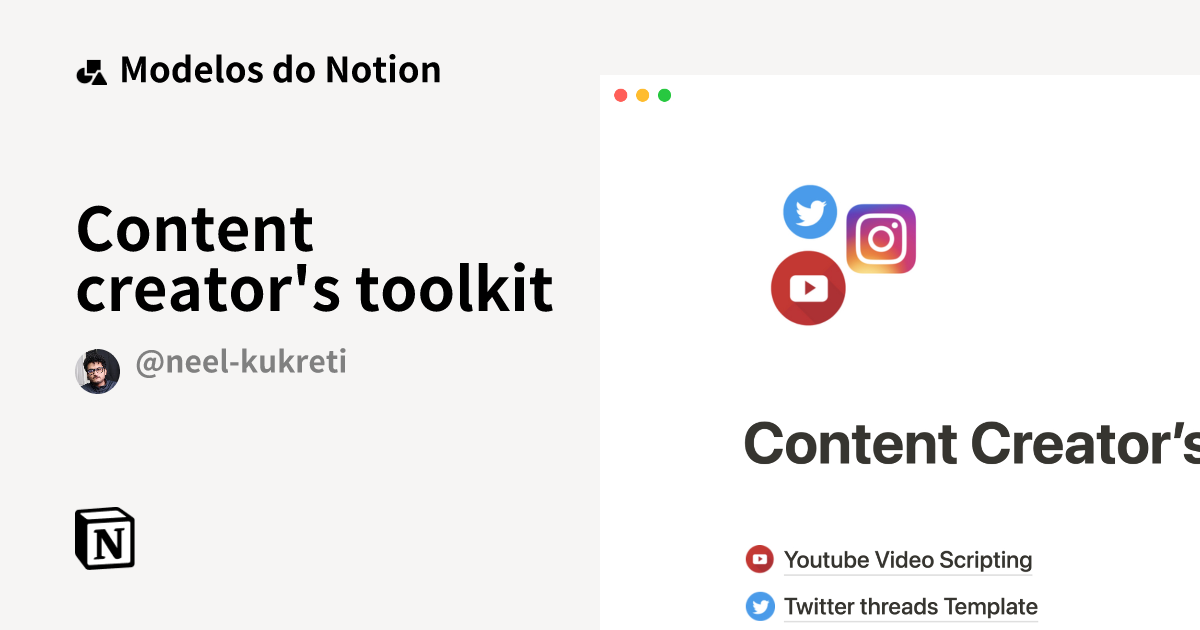 Modelo Content creator's toolkit | Marketplace do Notion