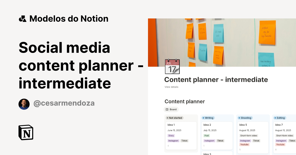 Modelo Social media content planner - intermediate | Marketplace do Notion
