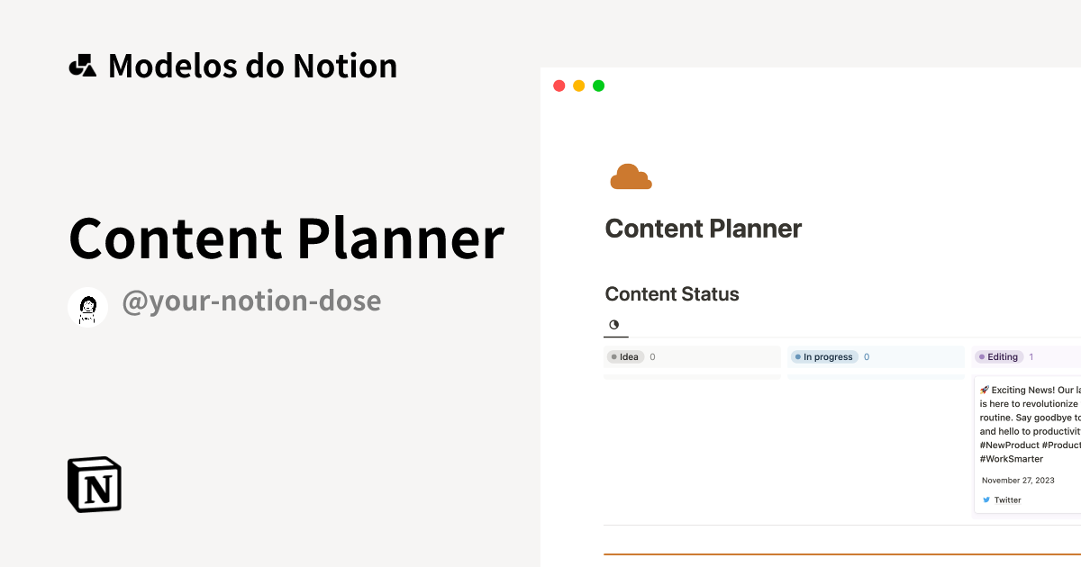 Content Planner Modelo por Your Notion Dose | Marketplace do Notion