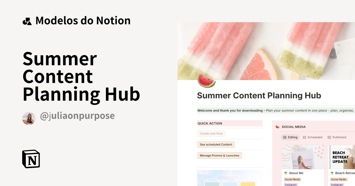 Modelo Summer Content Planning Hub | Marketplace do Notion
