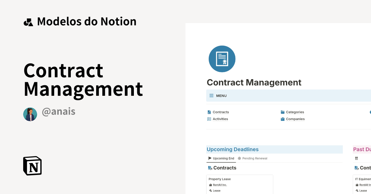 Modelo Contract Management | Marketplace do Notion