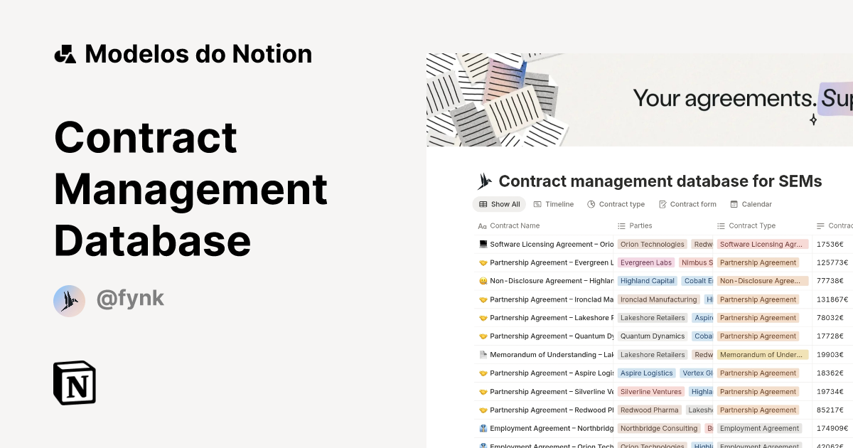 Modelo Contract Management Database | Marketplace do Notion