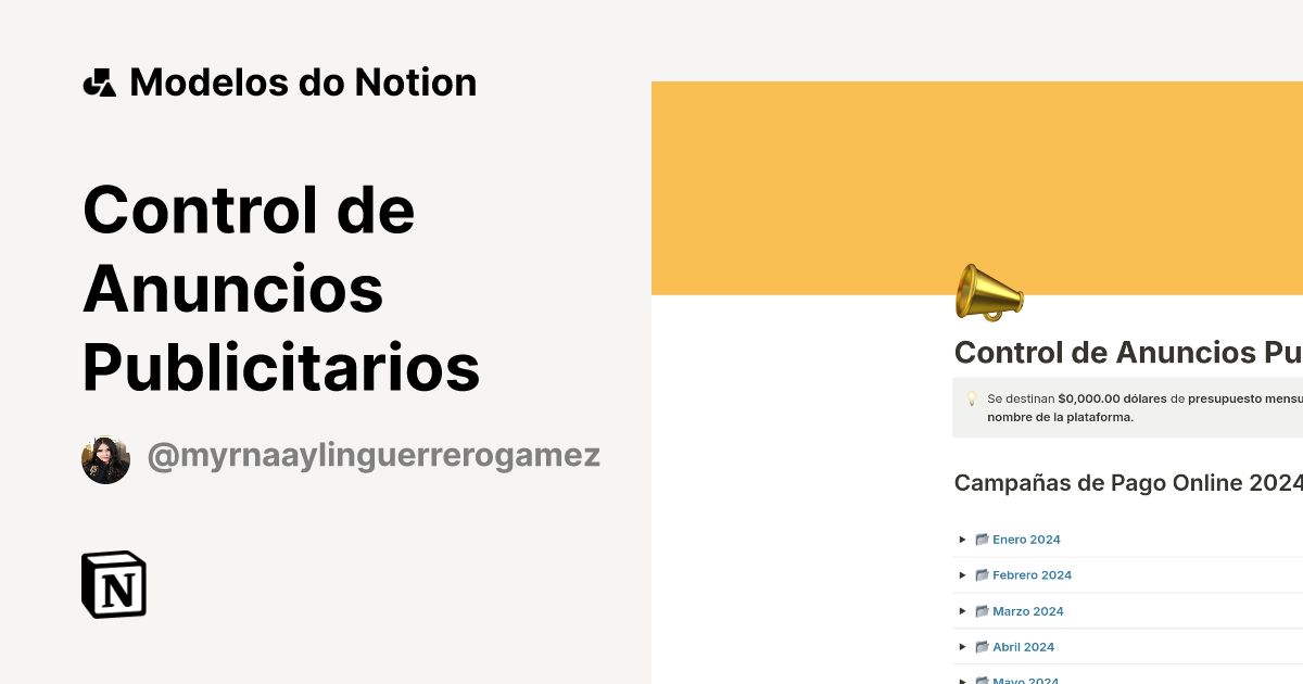Control de Anuncios Publicitarios Modelo por Myrna Aylin | Marketplace ...