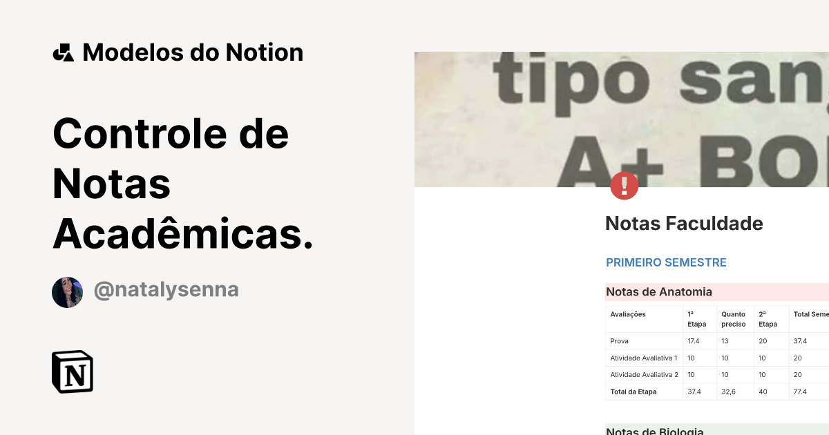 Modelo Controle de Notas Acadêmicas. | Marketplace do Notion