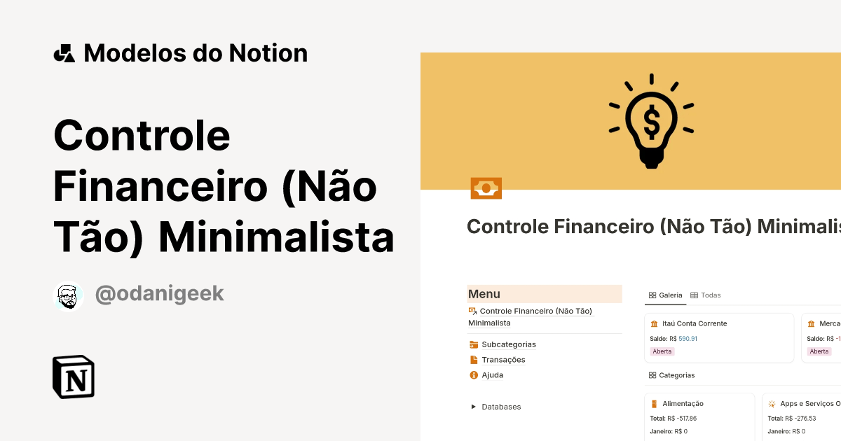 Modelo Controle Financeiro (Não Tão) Minimalista | Marketplace do Notion