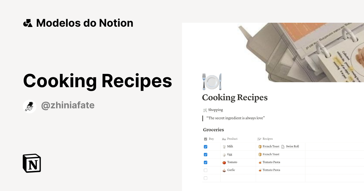 Cooking Recipes Modelo por Zatetemplate | Marketplace do Notion