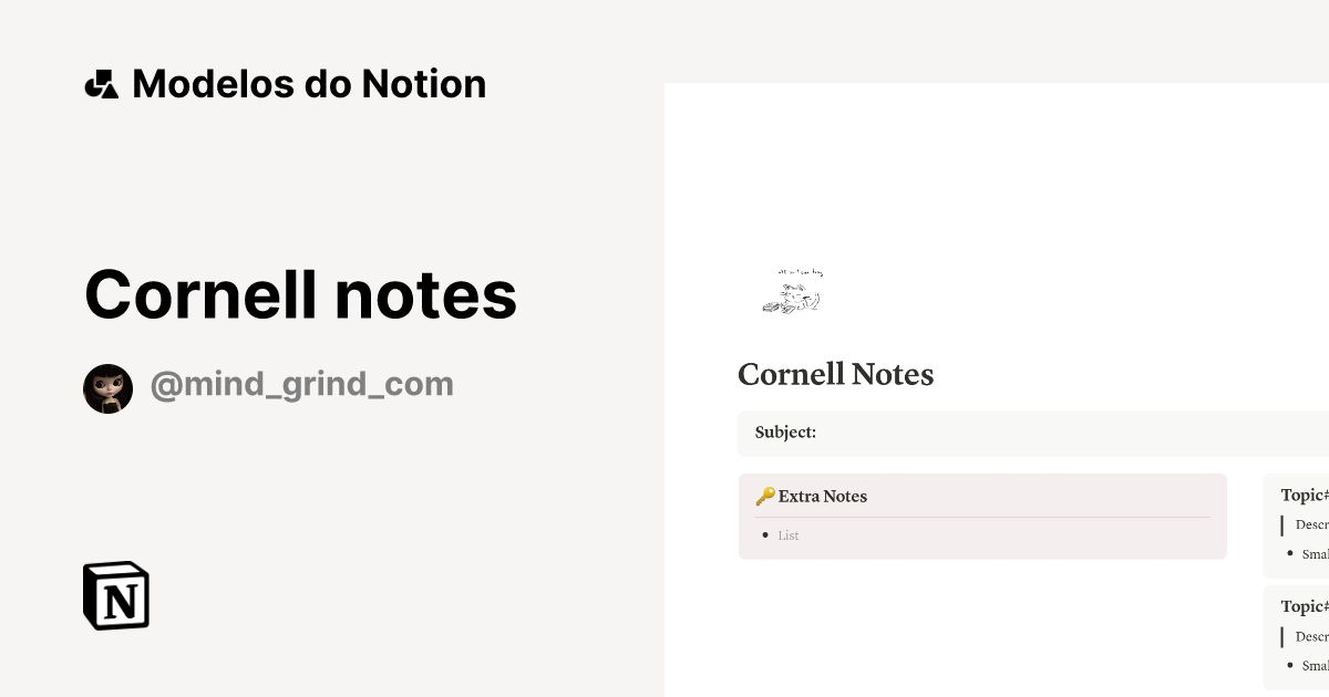 Cornell notes Modelo por TheflowLab.com | Marketplace do Notion