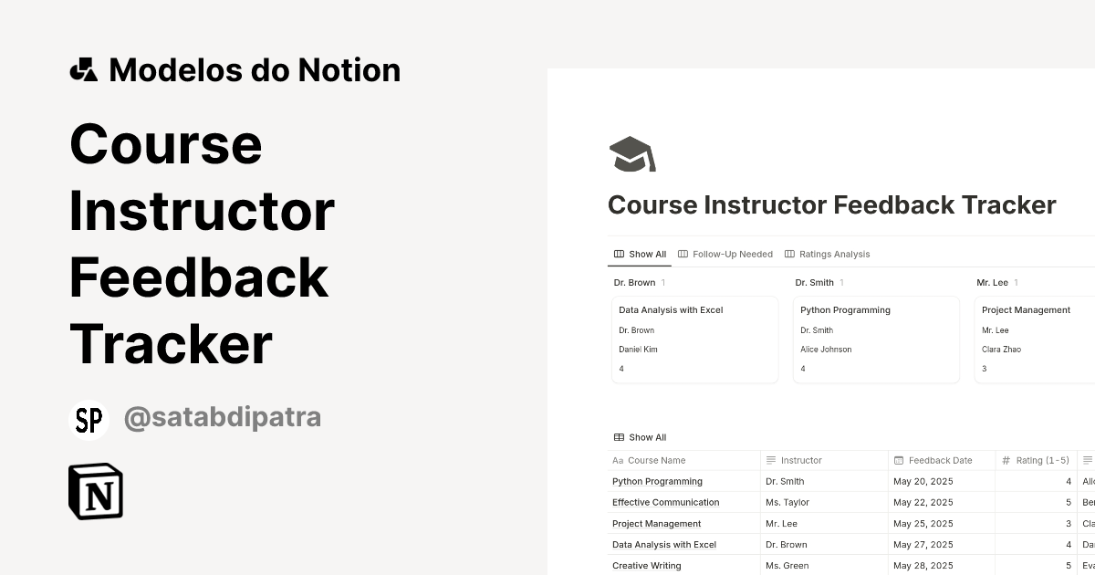 Modelo Course Instructor Feedback Tracker | Marketplace do Notion