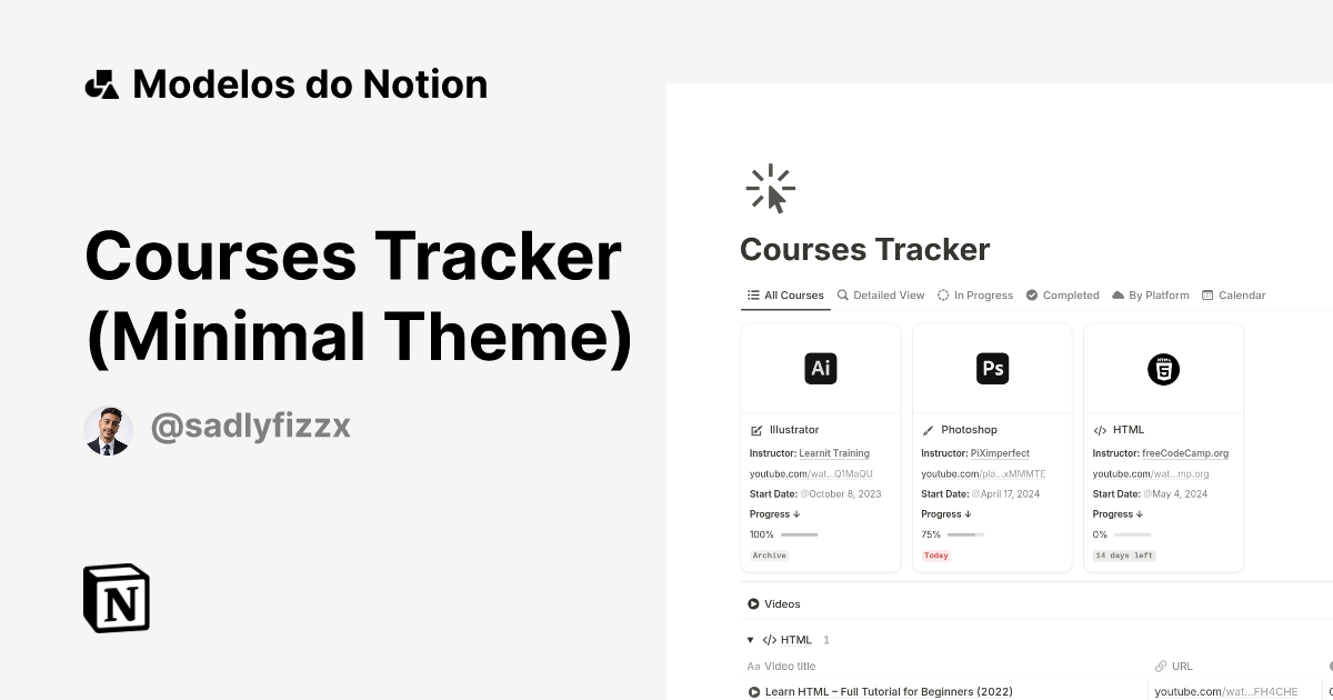Courses Tracker (Minimal Theme) Modelo por Ziad Creations | Marketplace ...