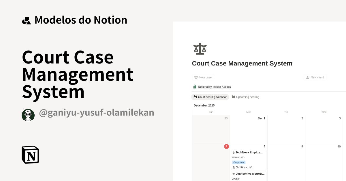 Modelo Court Case Management System | Marketplace do Notion