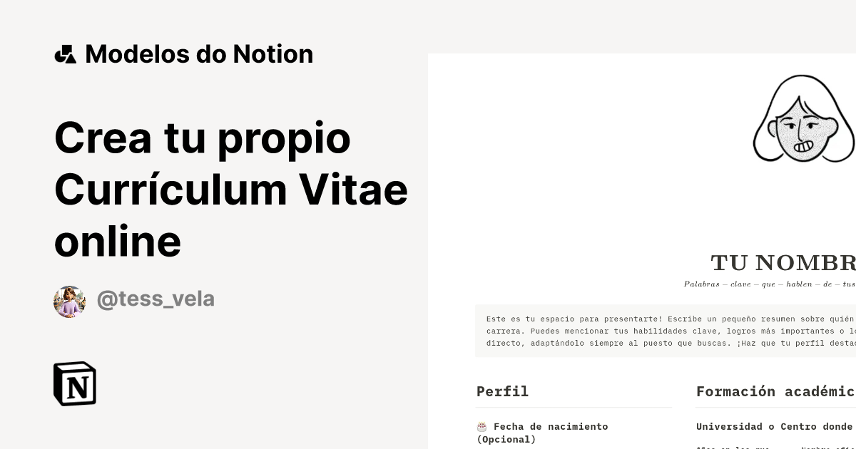 Crea tu propio Currículum Vitae online Modelo por Tess | Marketplace do ...