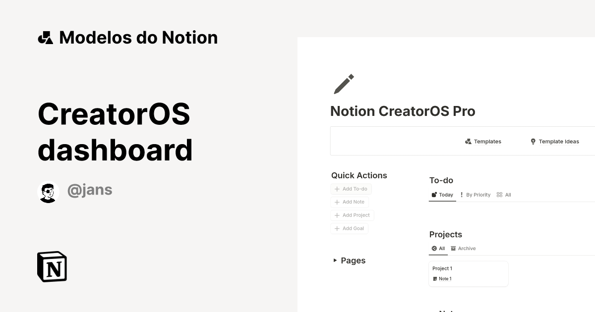 CreatorOS dashboard Modelo por Jans | Marketplace do Notion
