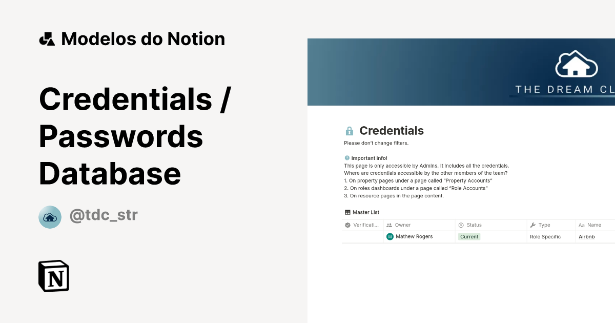 Credentials / Passwords Database Modelo por The Dream Club STR ...