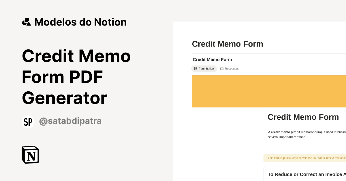 Credit Memo Form PDF Generator Modelo por Satabdi Patra | Marketplace ...