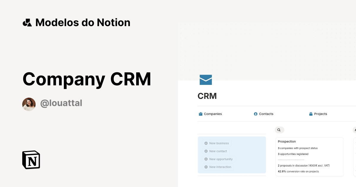 CRM Professionnel Modelo por Lou Attal Studio | Marketplace do Notion
