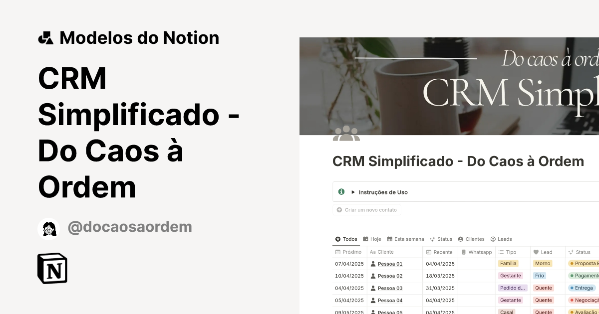 Modelo CRM Simplificado - Do Caos à Ordem | Marketplace do Notion