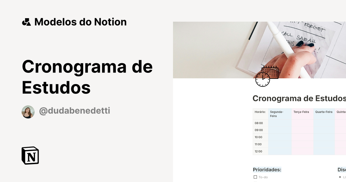 Modelo Cronograma de Estudos | Marketplace do Notion