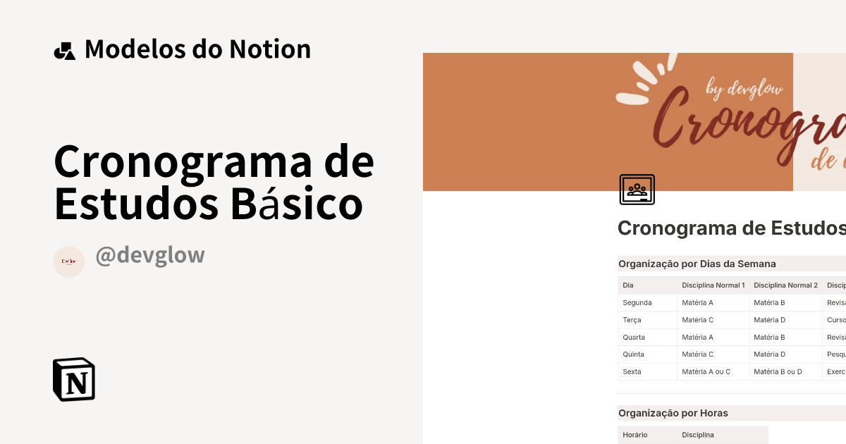 Cronograma de Estudos Básico Modelo por DevGlow - Camilli Santos ...