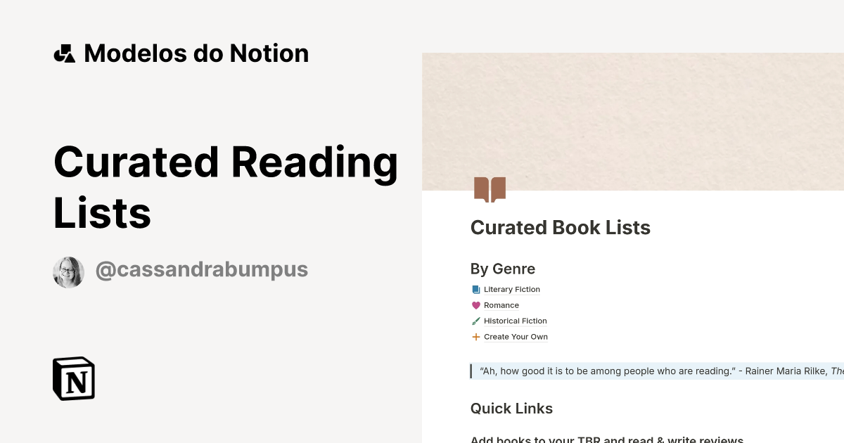 Modelo Curated Reading Lists | Marketplace do Notion