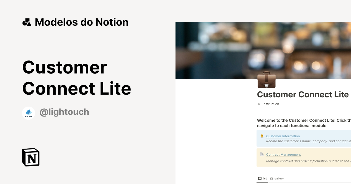 Customer Connect Lite Modelo por LIGHTOUCH | Marketplace do Notion