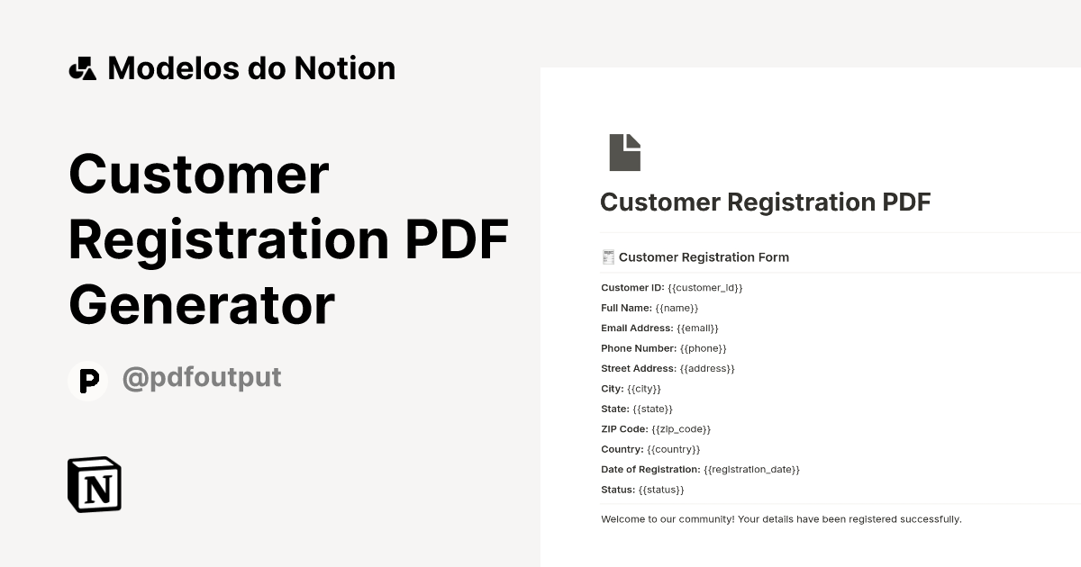Customer Registration PDF Generator Modelo por PDFOutput | Marketplace ...