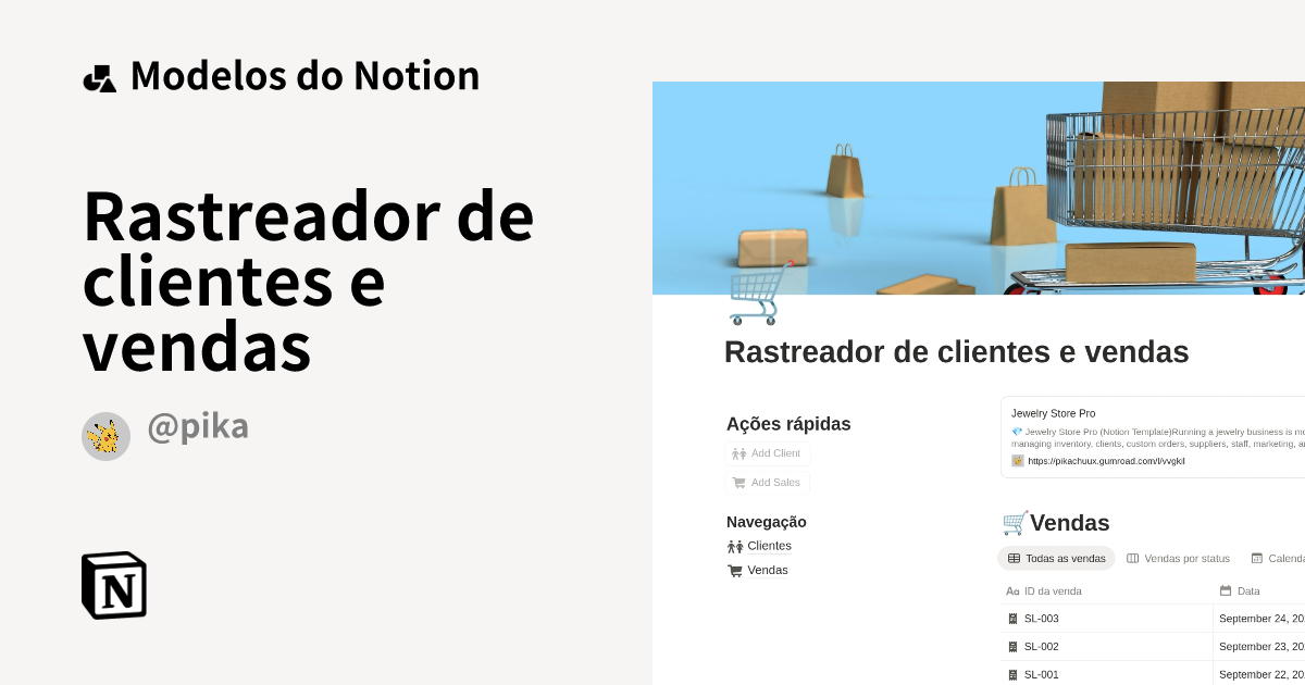 Customer & Sales Tracker Modelo por Pika | Marketplace do Notion