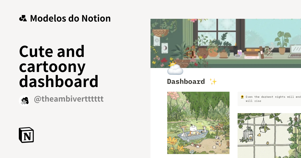 Cute and cartoony dashboard Modelo por The Ambivert | Marketplace do Notion