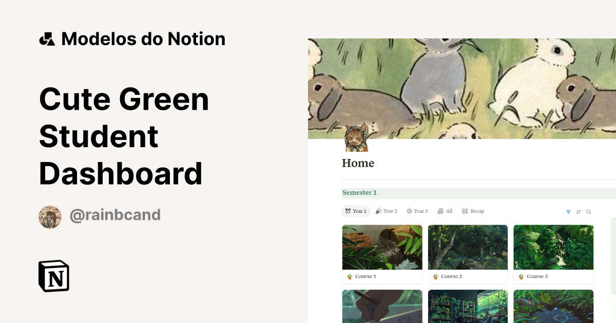 Modelo Cute Green Student Dashboard | Marketplace do Notion