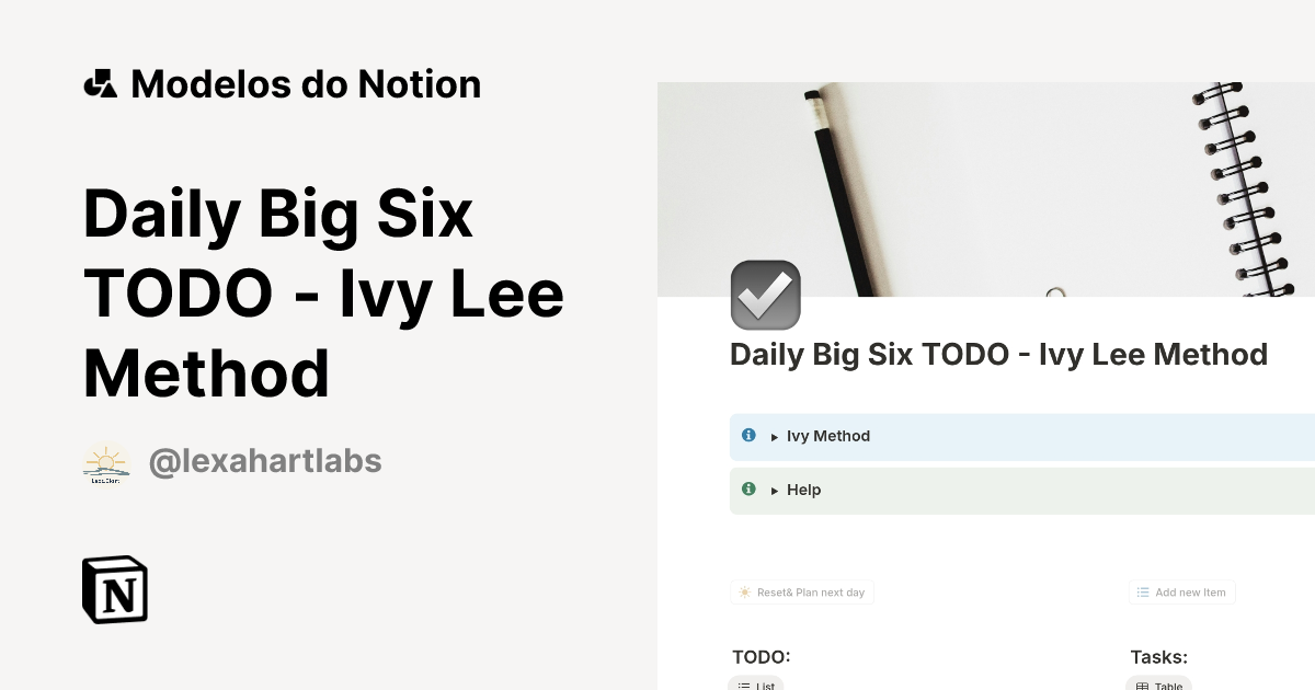 Daily Big Six TODO - Ivy Lee Method Modelo por Lexa Hart | Marketplace ...