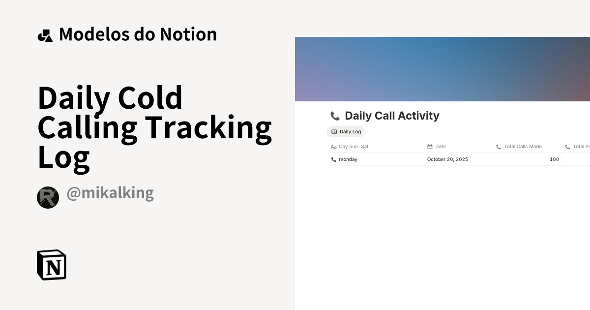 Modelo Daily Cold Calling Tracking Log | Marketplace do Notion