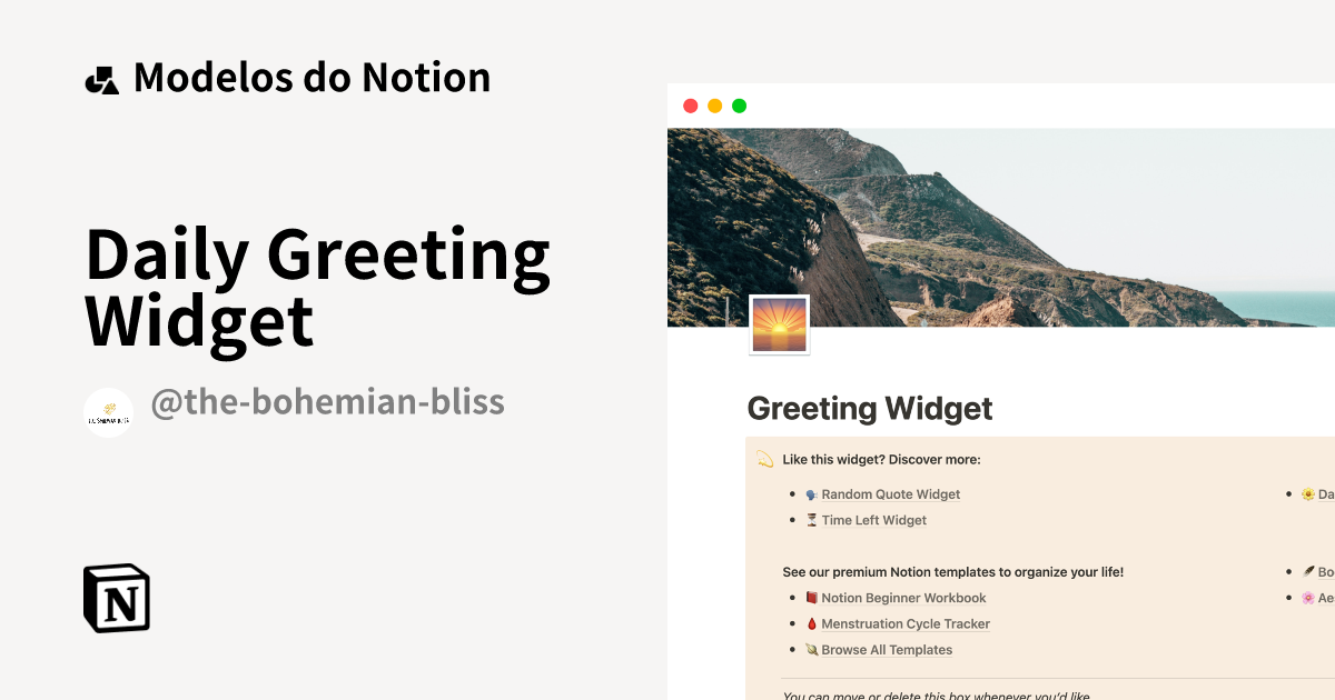 Modelo Daily Greeting Widget | Marketplace do Notion
