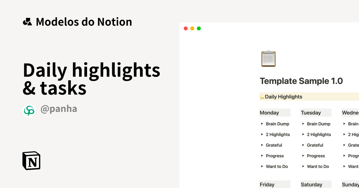 Modelo Daily highlights & tasks | Marketplace do Notion
