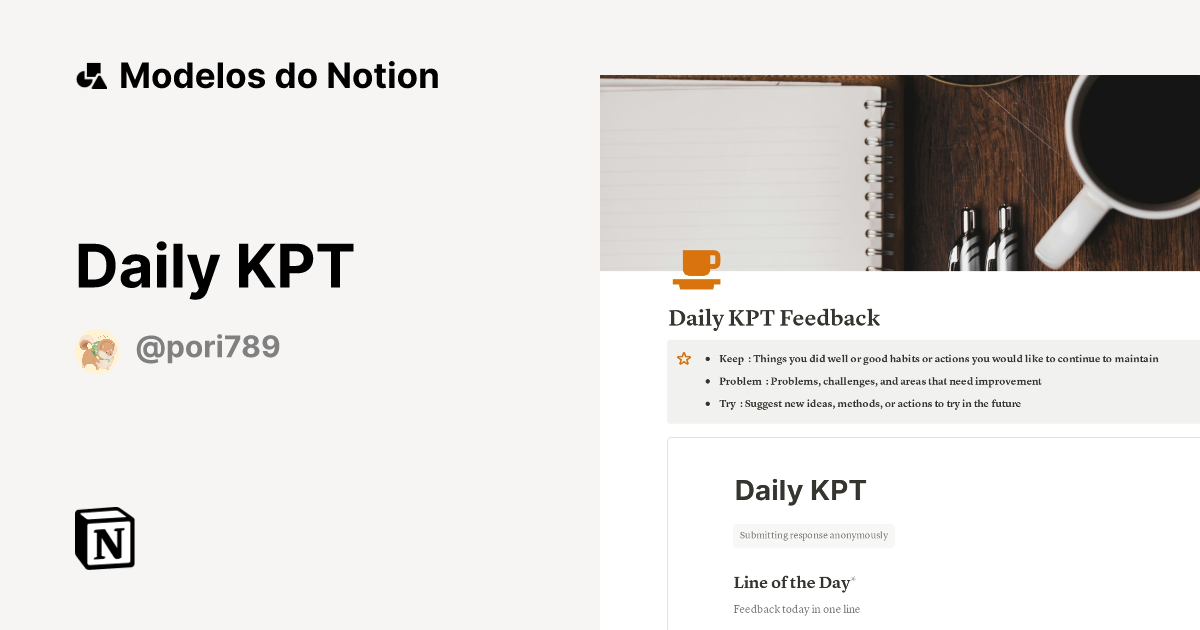 Modelo Daily KPT | Marketplace do Notion