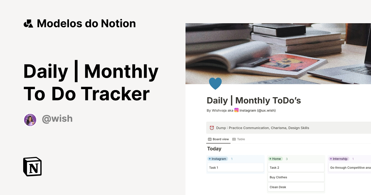 Modelo Daily | Monthly To Do Tracker | Marketplace do Notion
