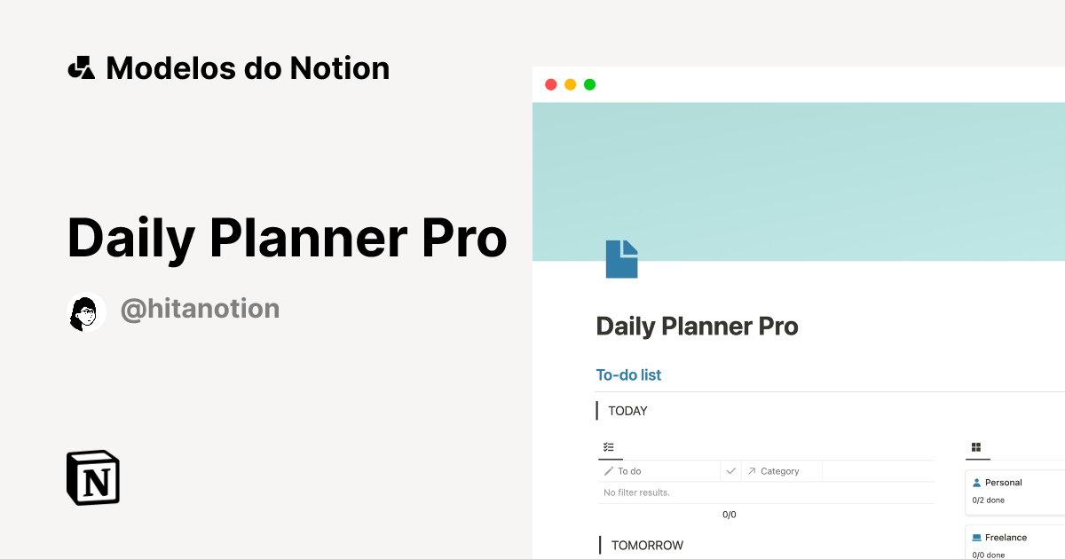 Daily Planner Pro Modelo por HitaNotion | Marketplace do Notion